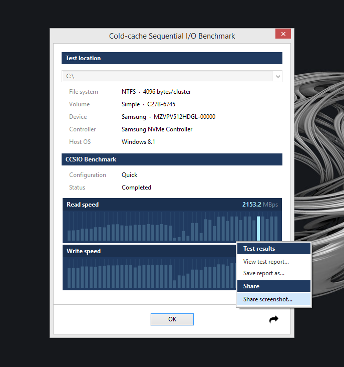 Added a screenshot option to my IO benchmarking tool -- anyone up to ...